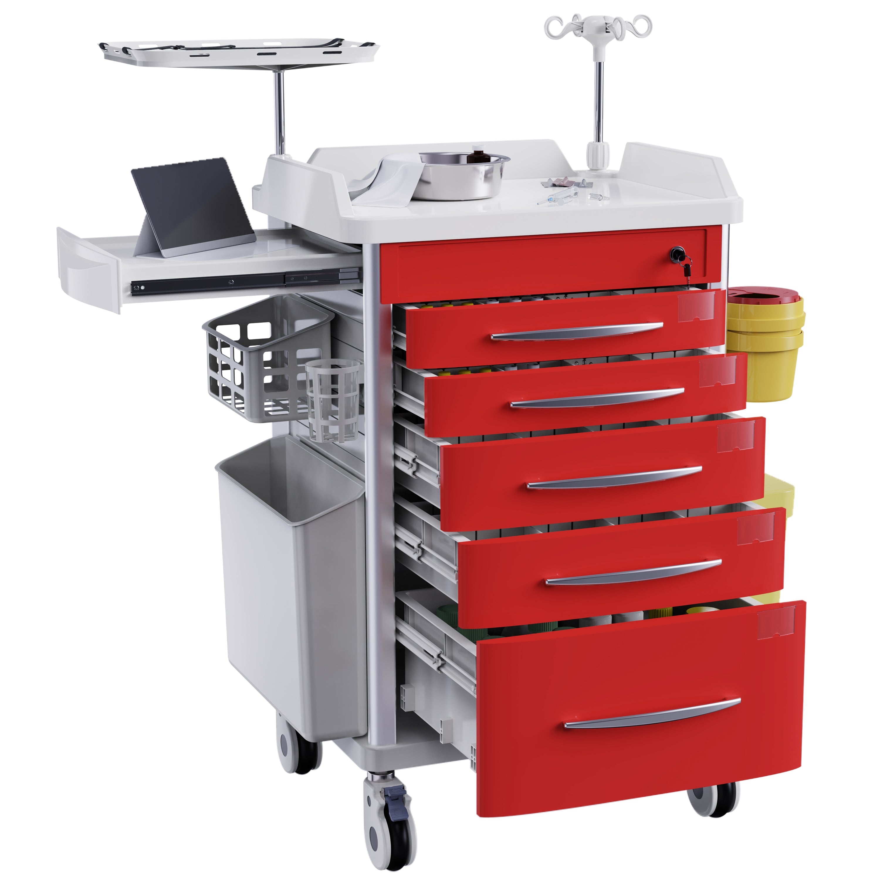 OLERN Medical Emergency Rolling Crash Cart with Drawers and Integrated